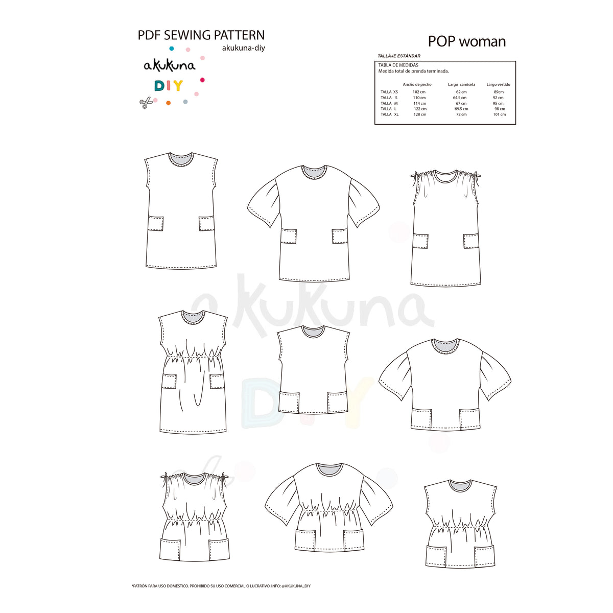 Patrón POP Pack Mujer estándar +Kids – AKUKUNA
